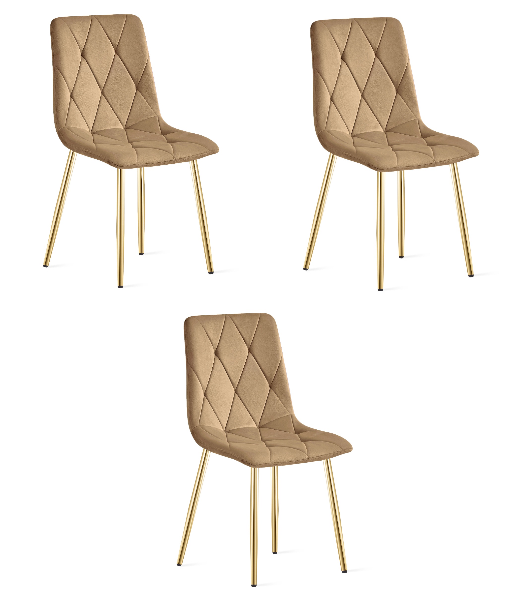 Set tří jídelních židlí LIBRA sametové, hnědé / zlaté nohy (3 ks) - Nej ...