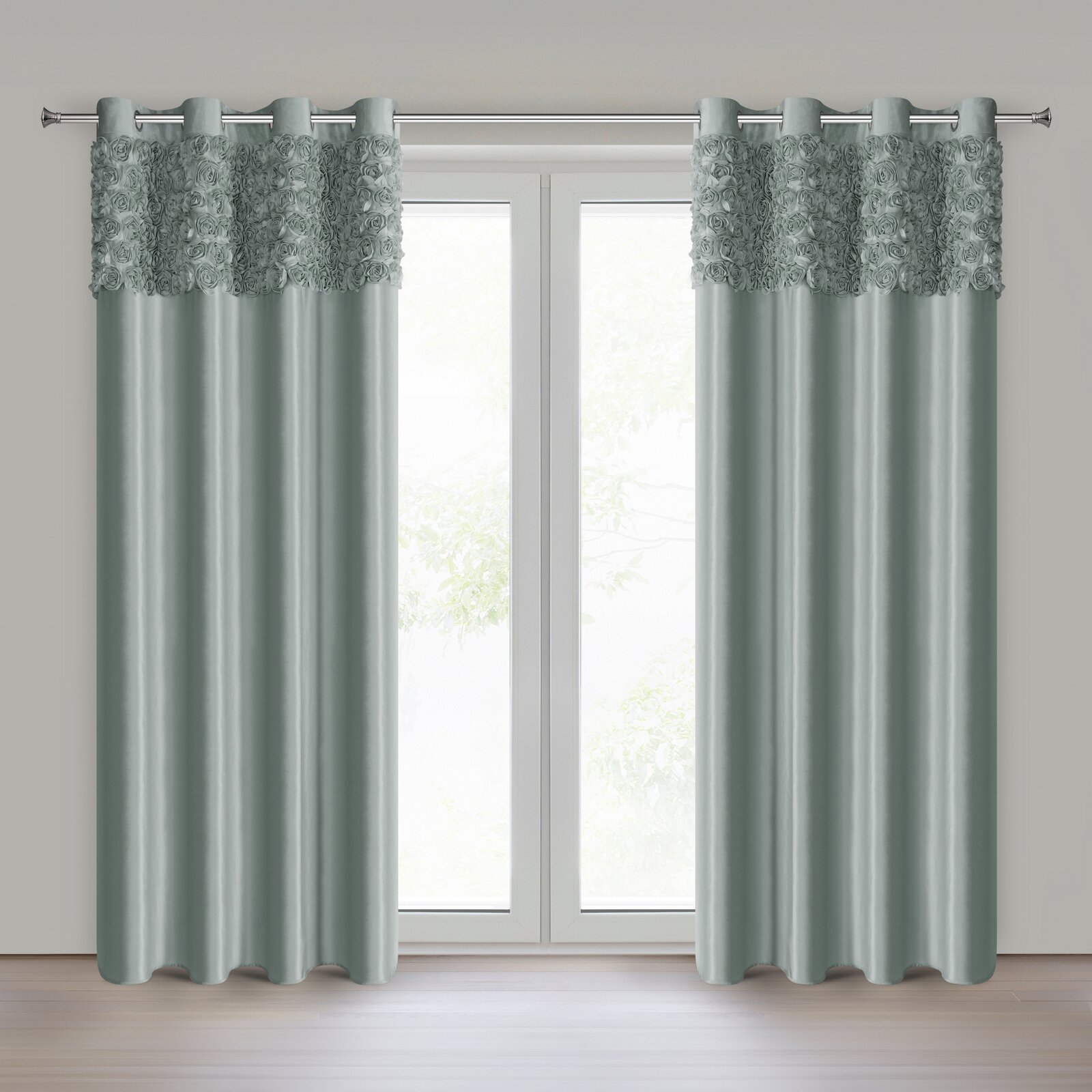 Hotový závěs ROSES 13 mátový - na pásce - Nej-koberce.cz